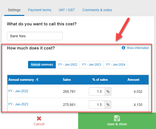 How do I edit variable costs in The Business Plan Shop?