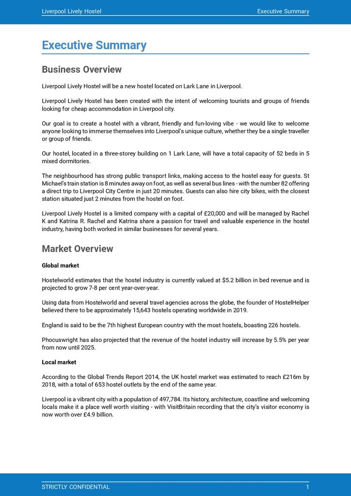 Hostel business plan template