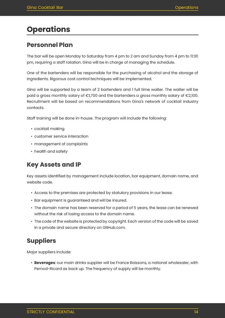Bar business plan template