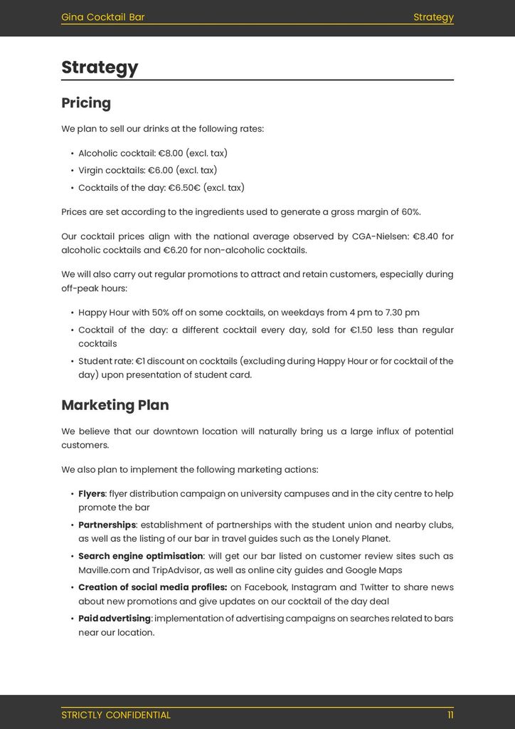 Bar business plan template