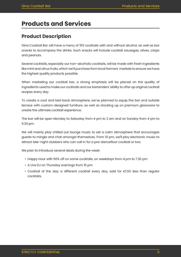 Bar business plan template