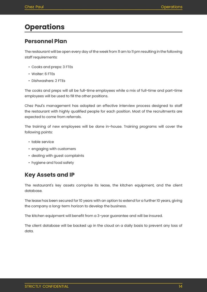 Restaurant business plan template