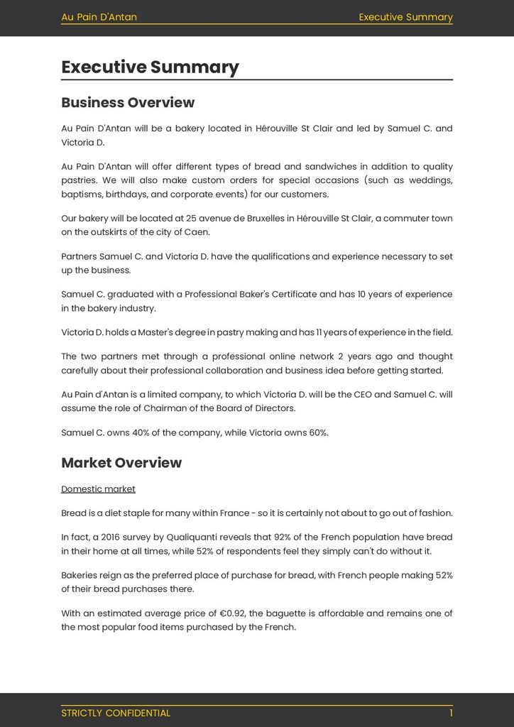 Bakery business plan template