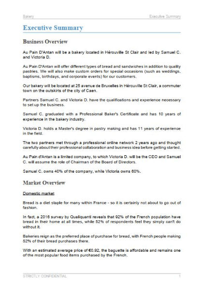 Bakery business plan template