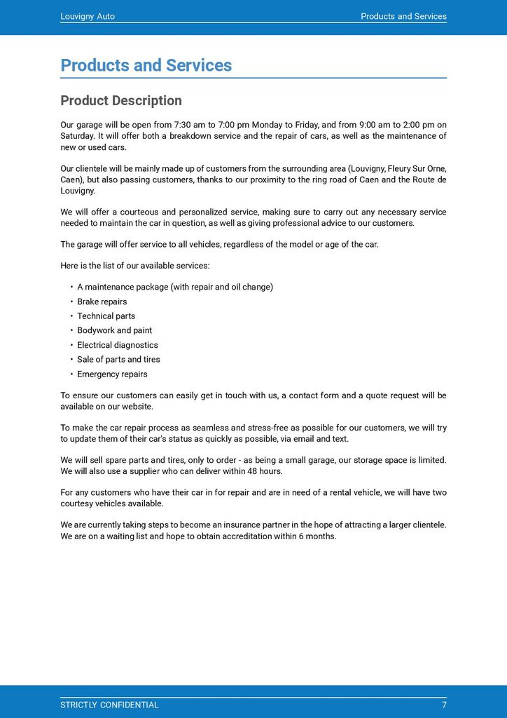 Business plan template for an auto repair shop