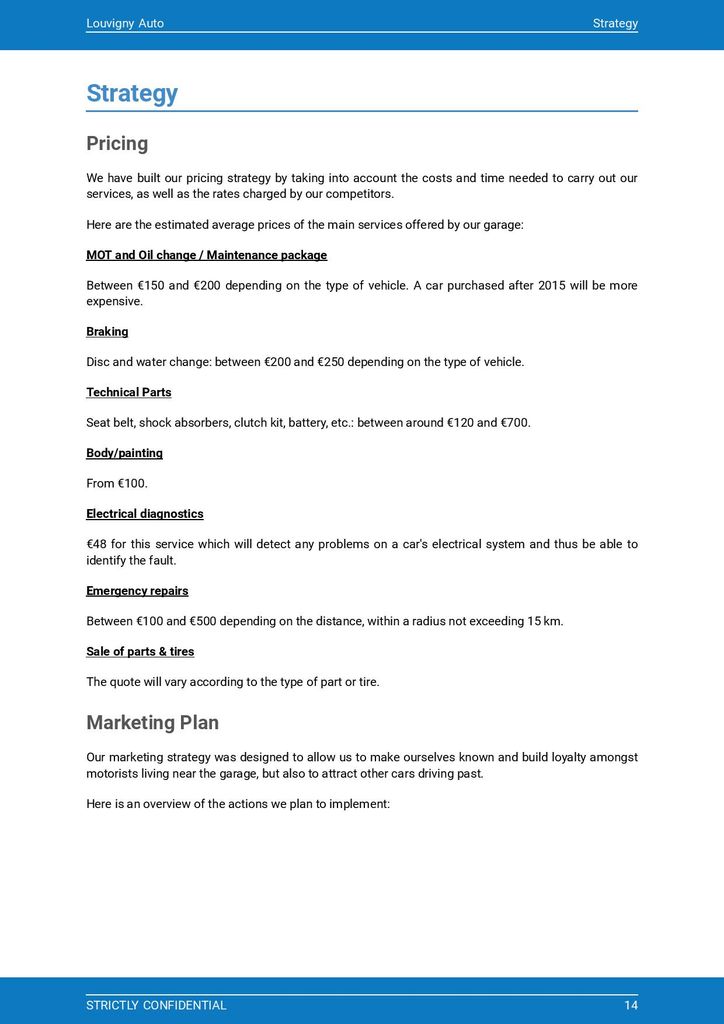 Business plan template for an auto repair shop