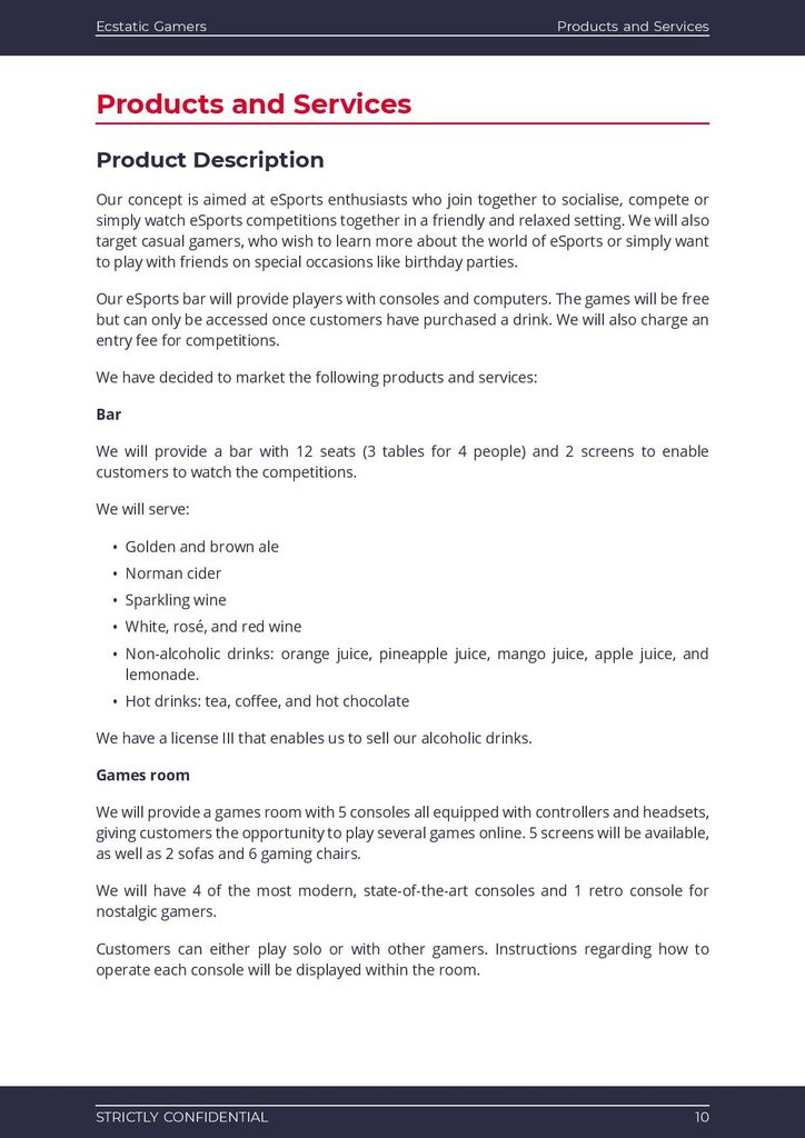 eSports bar business plan template