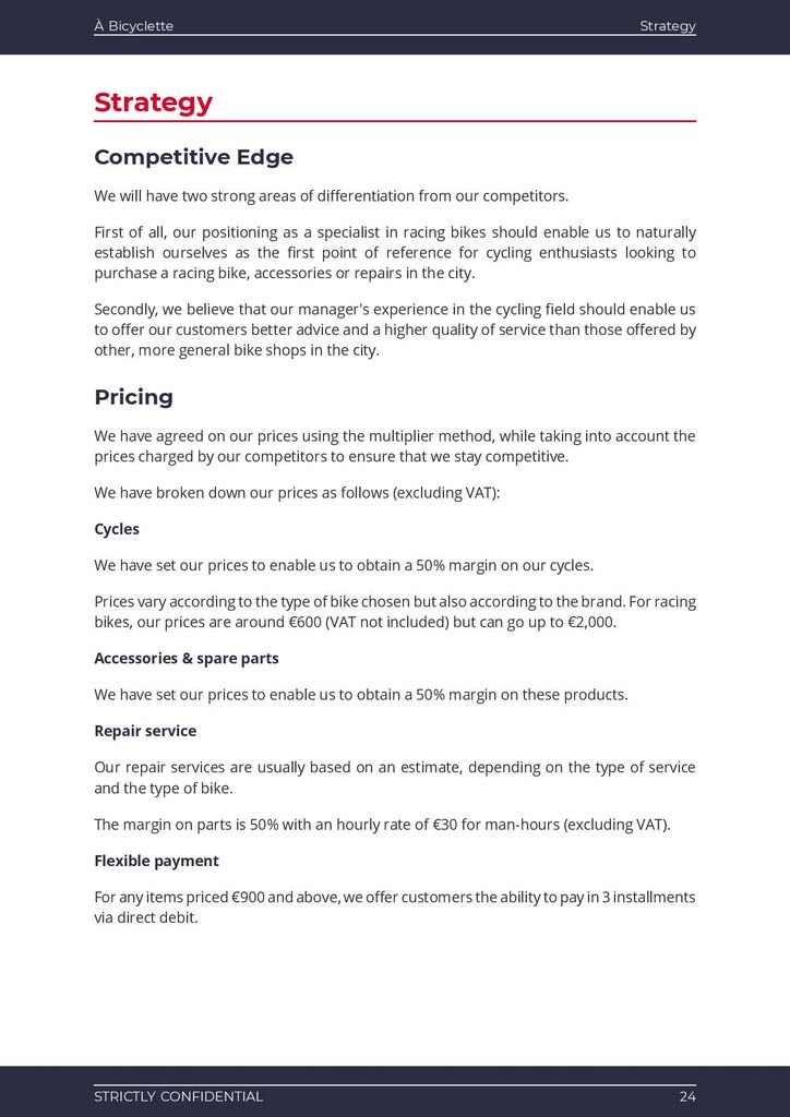 Bike shop business plan template