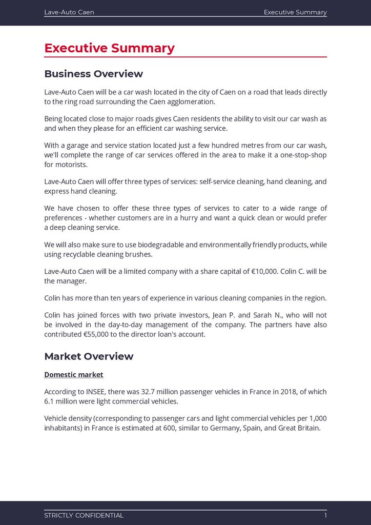 Car wash business plan template