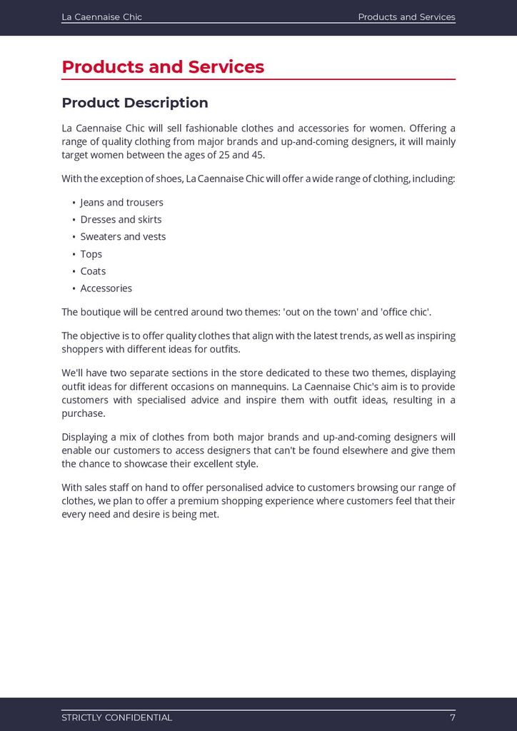 Clothes shop business plan template