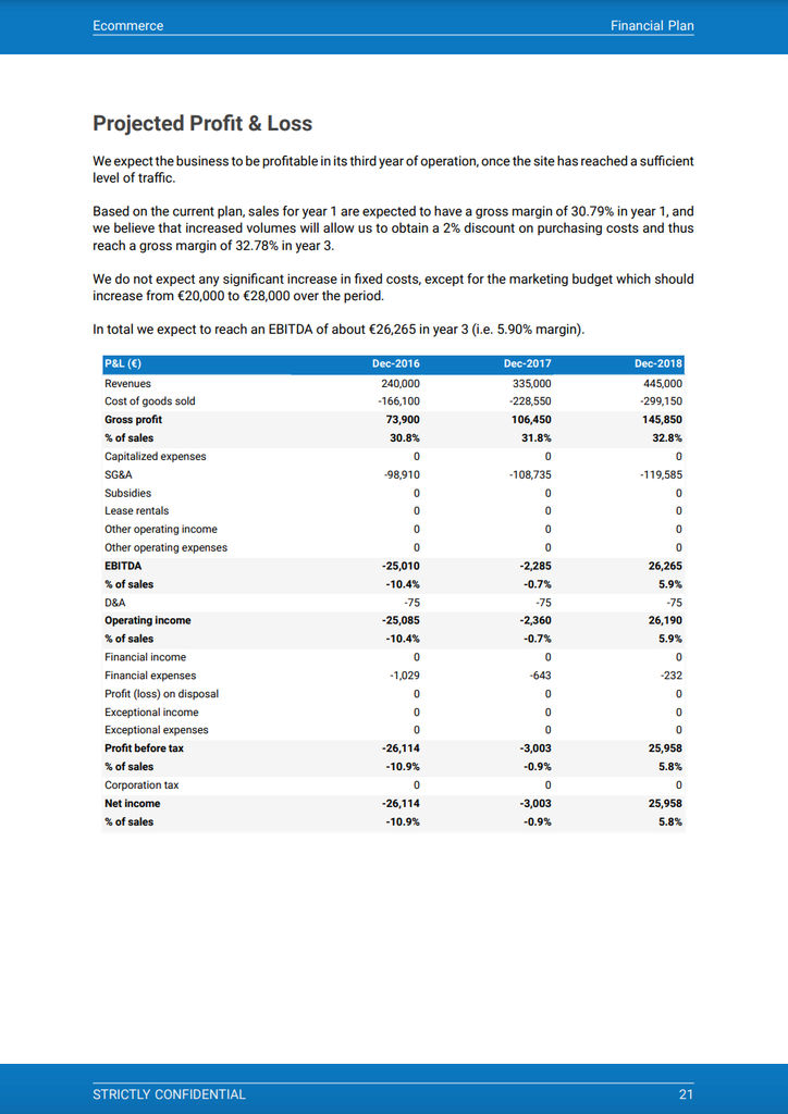 E-commerce Business Plan Template & Forecasting Tool
