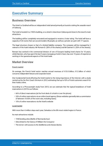 Hotel business plan template