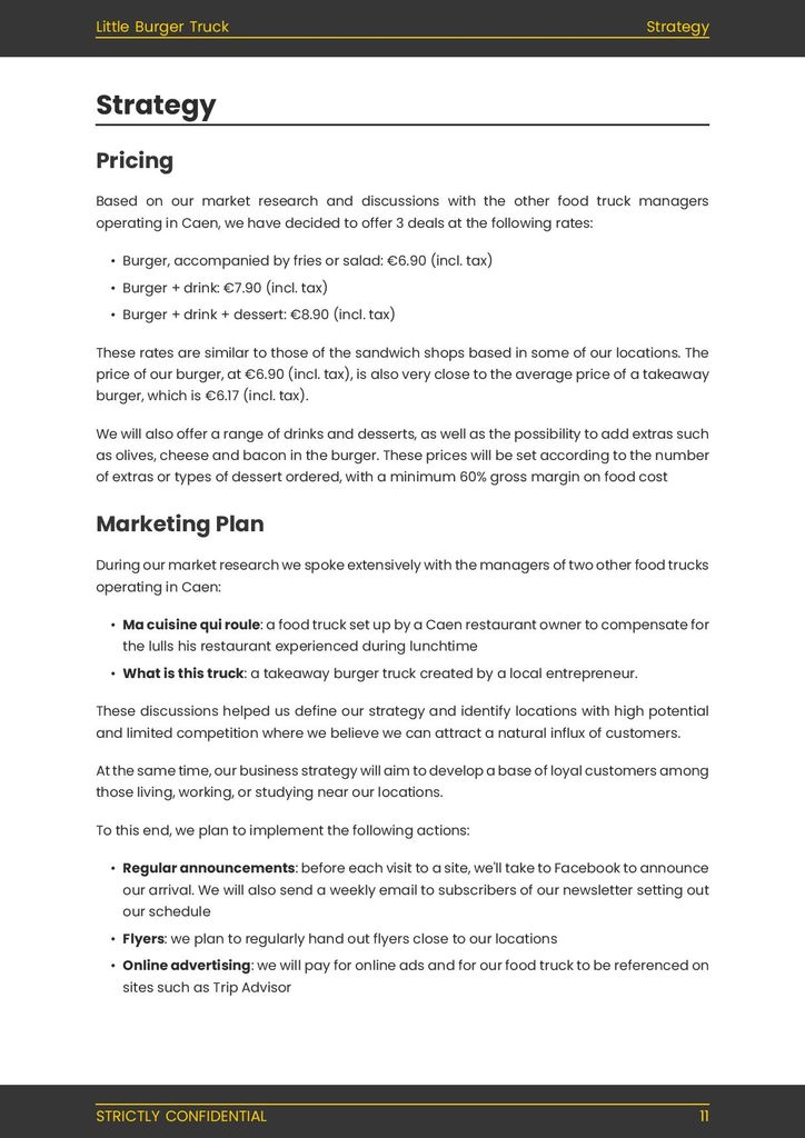 Food truck business plan template