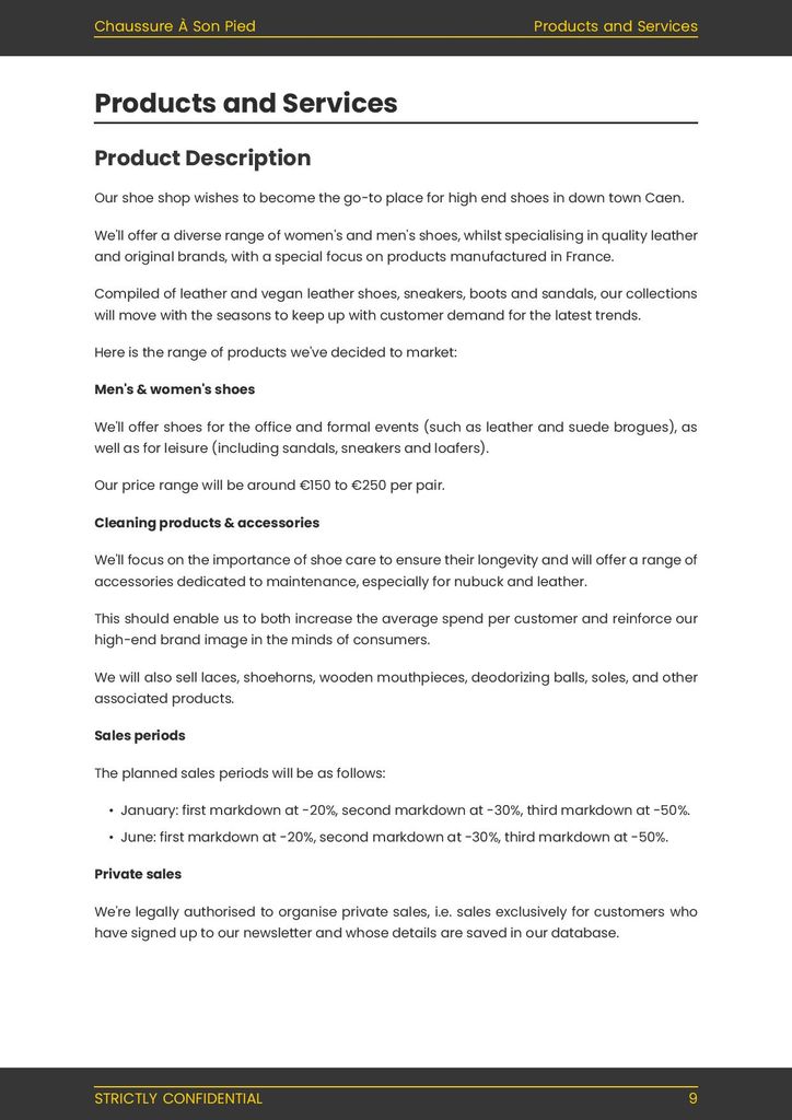 Shoe shop business plan template