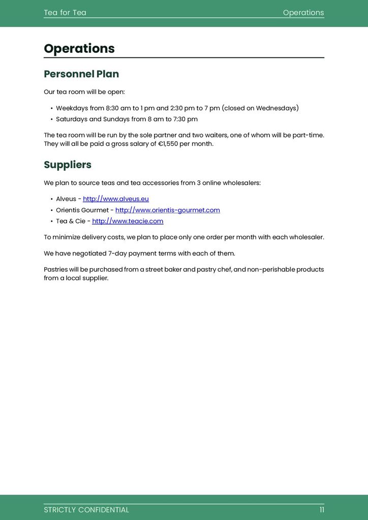 Tea room business plan template