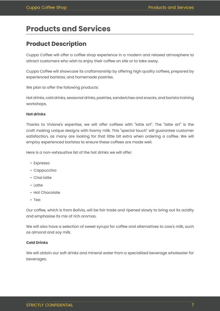 Coffee shop business plan template