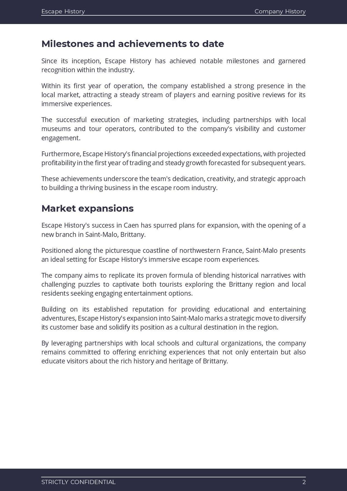 How to present your company's history in your business plan